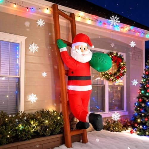 8FT Santa Claus Climbing on Ladder Christmas Decoration with Built-in ...