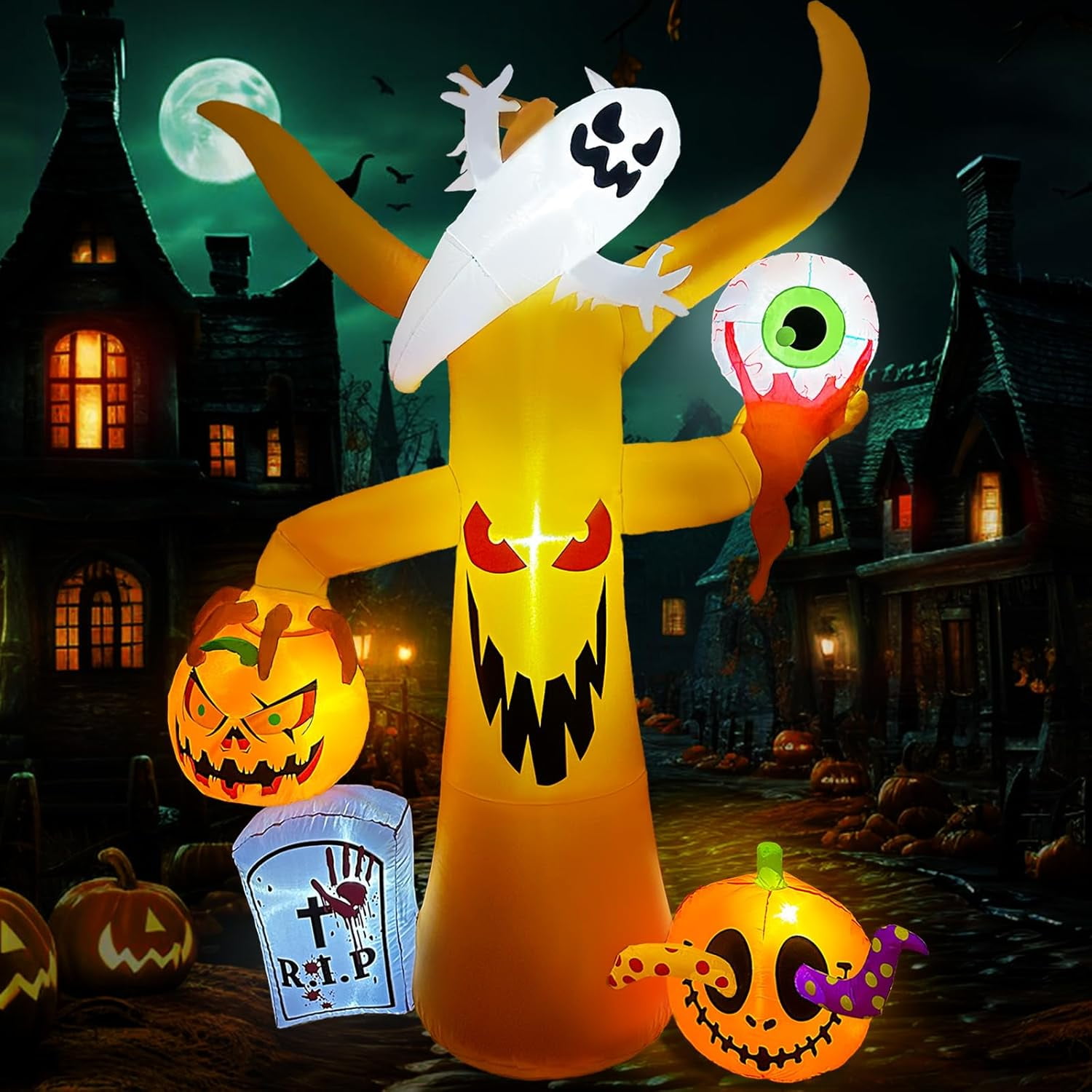 8FT Scary Tree Halloween Inflatables Outdoor Decoration, Blow Up Yard ...