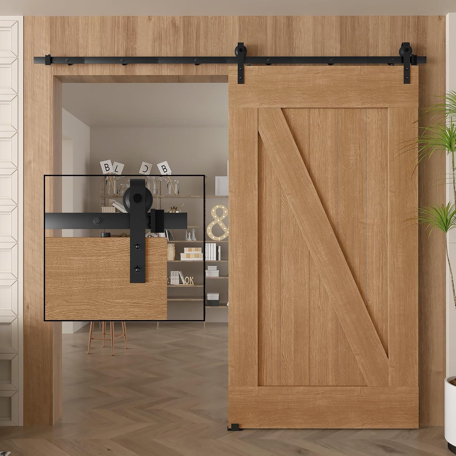 8FT Sliding Barn Door Hardware Kit, Upgraded Screw Fixation Modular ...