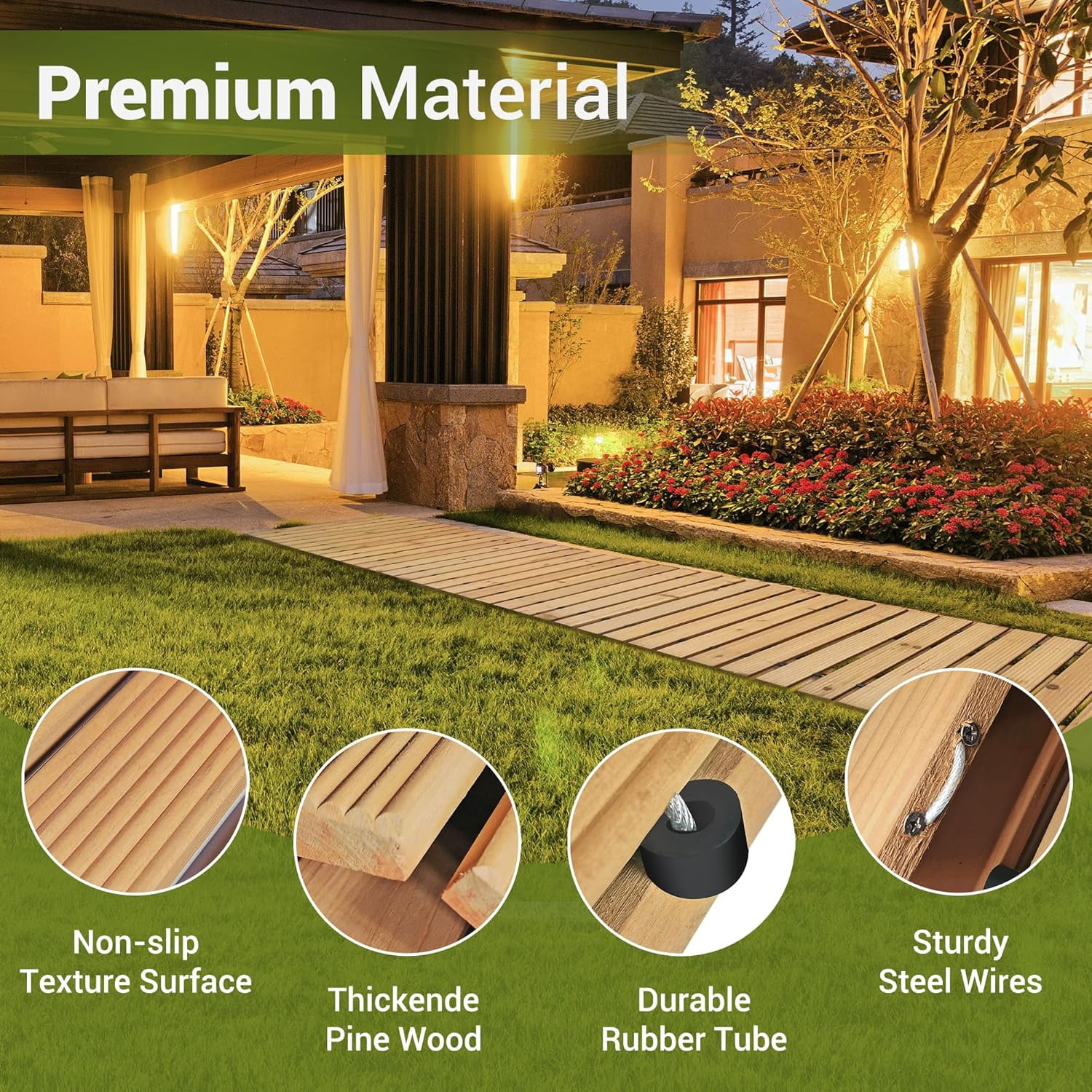 8FT Straight Garden Pathway Walkway, Outdoor Roll Out Non-Slip Weather ...