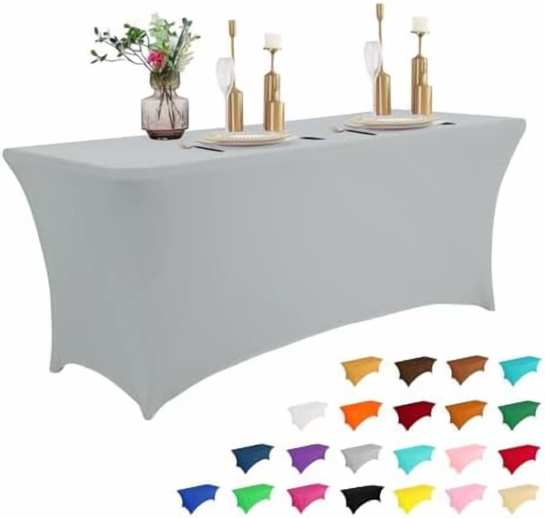 8FT Table Cloth for Rectangular Fitted Events Stretch Grey Table Covers ...