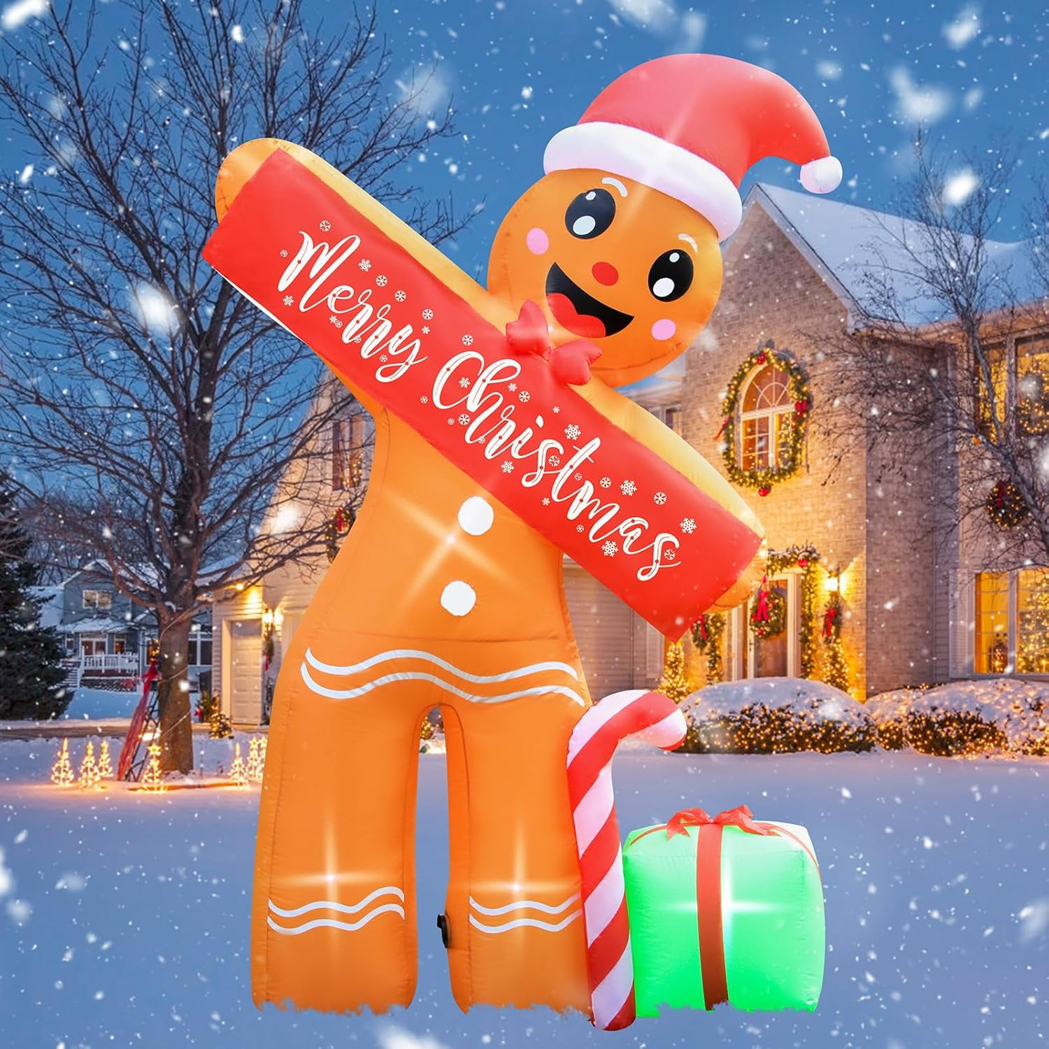 8FT Tall Christmas Inflatables Gingerbread Man Outdoor Decorations ...