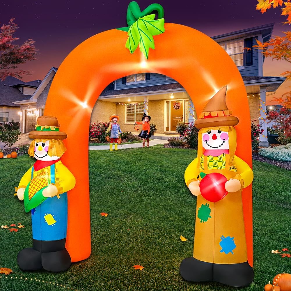 8FT Thanksgiving Inflatable Pumpkin Arch with Scarecrow, Fall ...