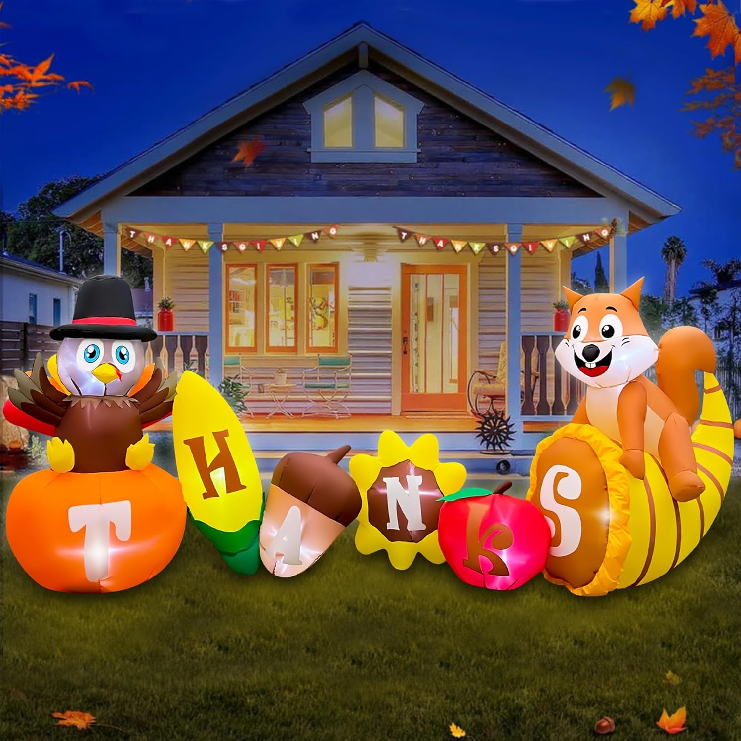 8FT Thanksgiving Inflatable Turkey with Pumpkin Outdoor Decorations ...