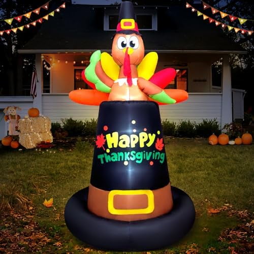 8FT Thanksgiving Inflatables Outdoor Decoration Inflatable Turkey Sits ...