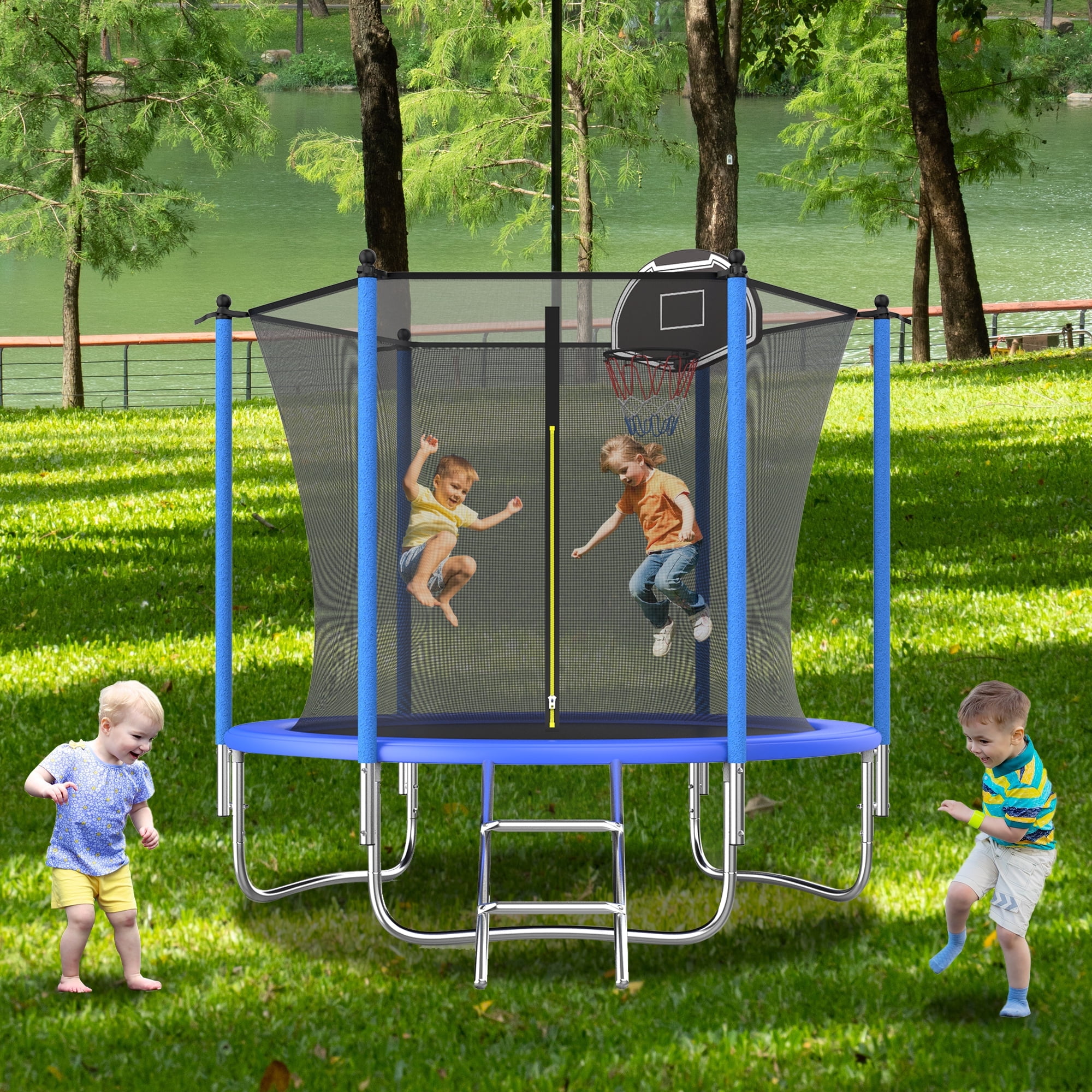8FT Tranpoline for Kids with Safety Enclosure Net Recreational ...