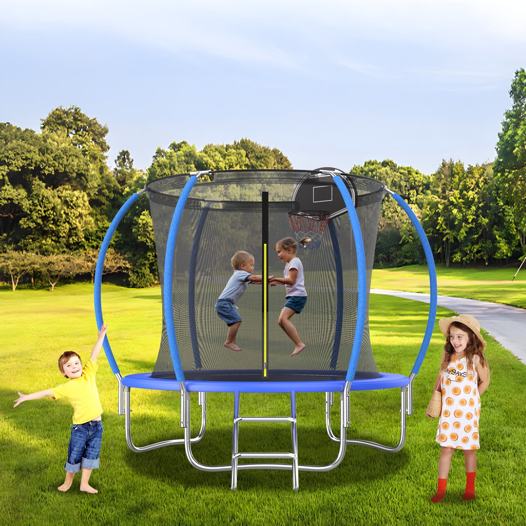 8FT Tranpoline for Kids with Safety Enclosure Net Recreational ...