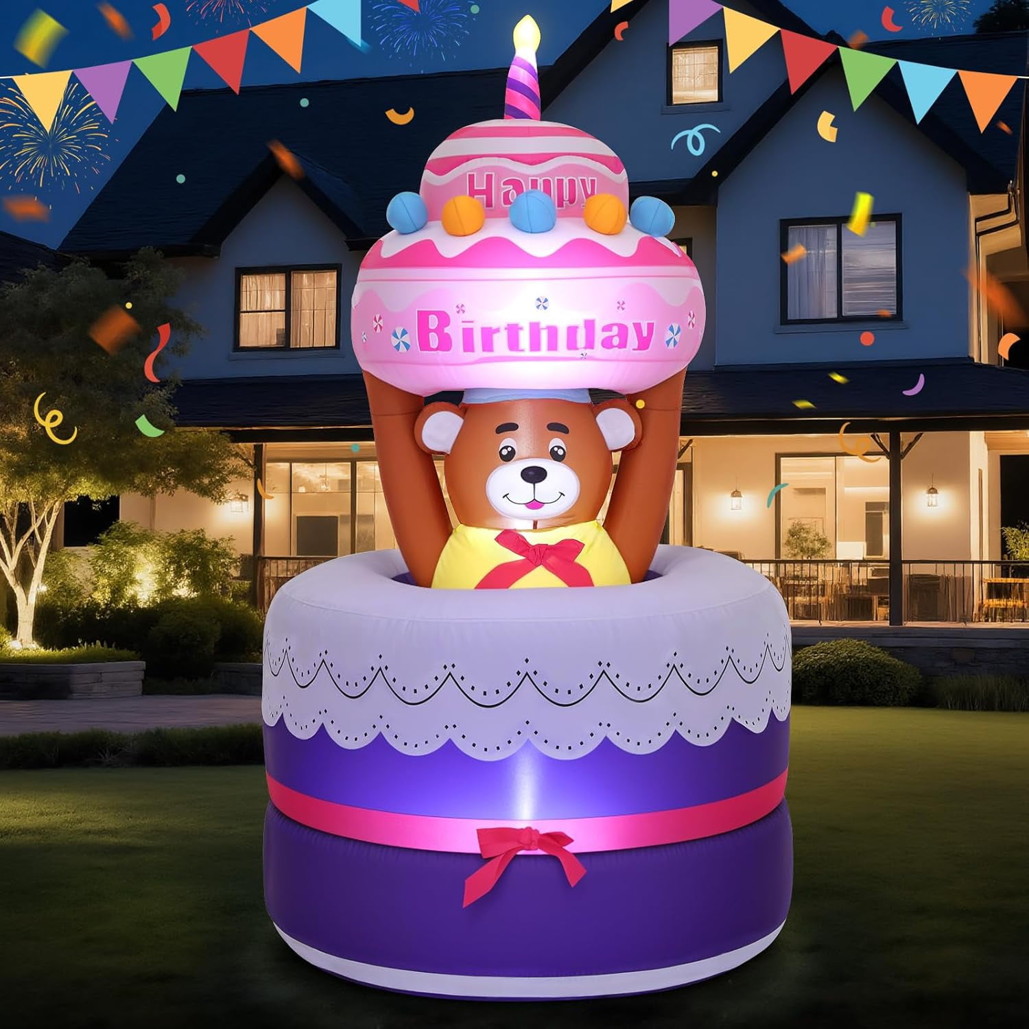 8FT Valentine's Day Inflatable Outdoor Decorations, Lovely Bear Pink ...