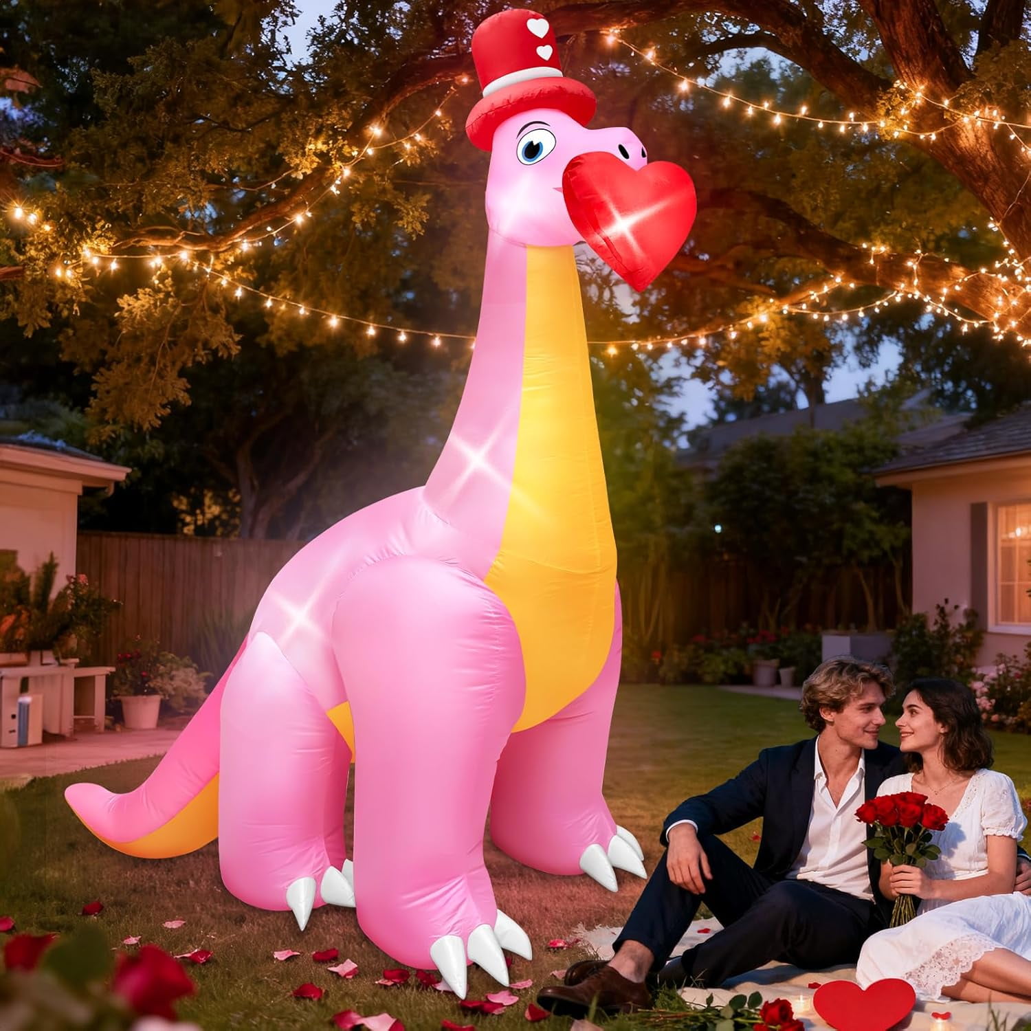 8FT Valentines Day Inflatables Outdoor Decorations Pink Dinosaur with ...