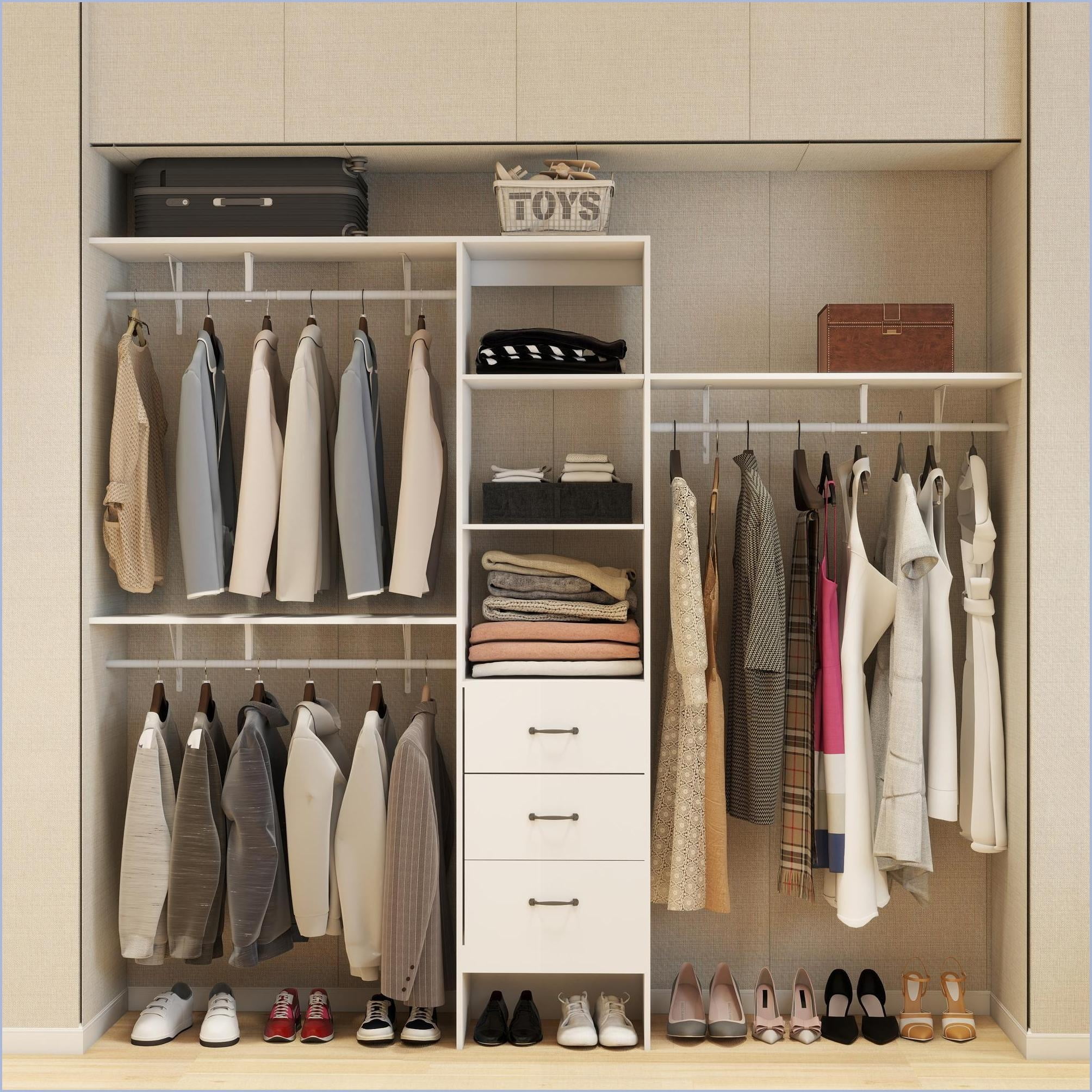 8FT Walk In Closet System with 3 Drawers, Adjustable Shelves ...