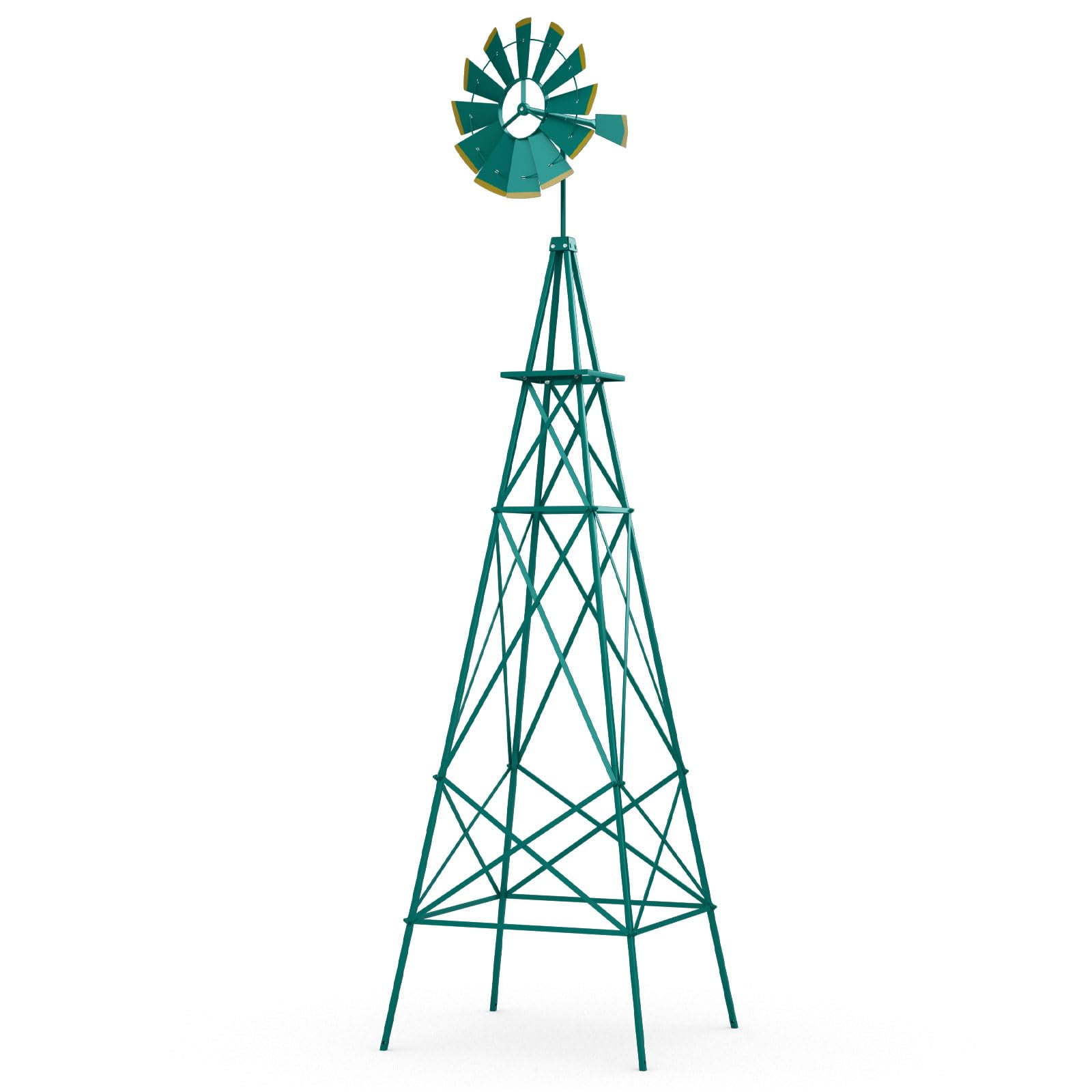 8FT Windmill for Yard, Metal Ornamental Weather Vane with Triangular ...