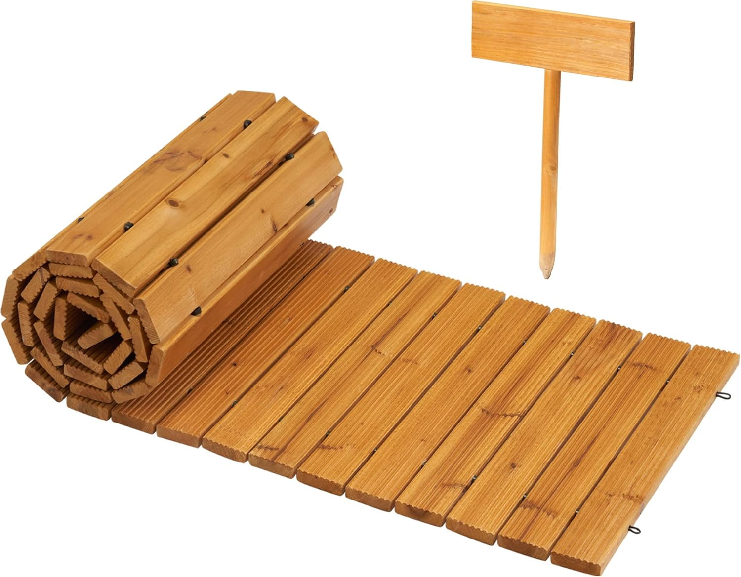 8FT Wooden Garden Pathway Straight Outdoor Walkway Roll Out Cedar Wood ...