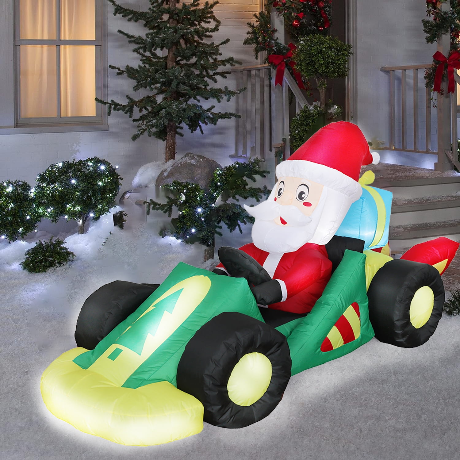 8FT giant Christmas Inflatable Santa Claus Driving Formula car racing ...