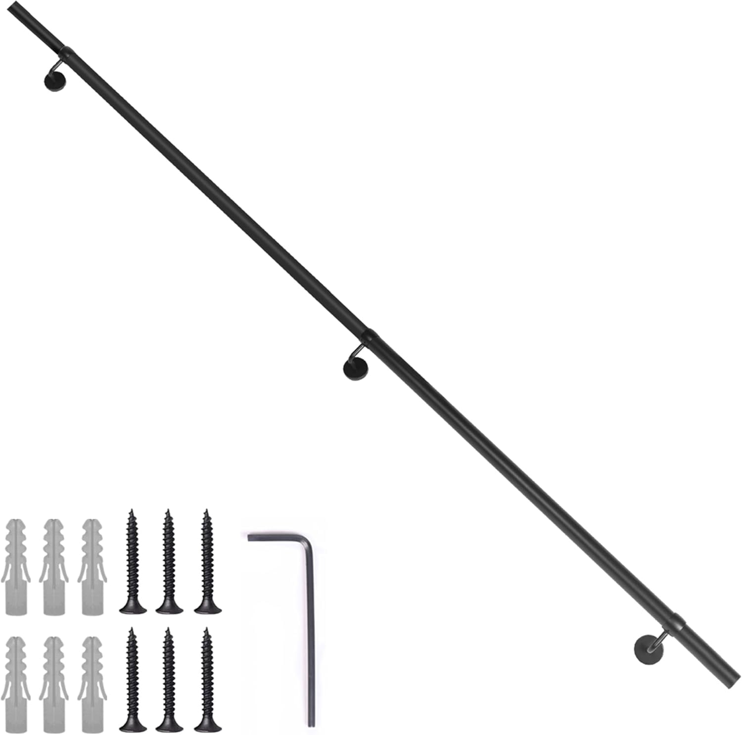 8Ft Industrial Metal Stairs Handrail Kit, Sturdy Wall Mount Aluminum ...