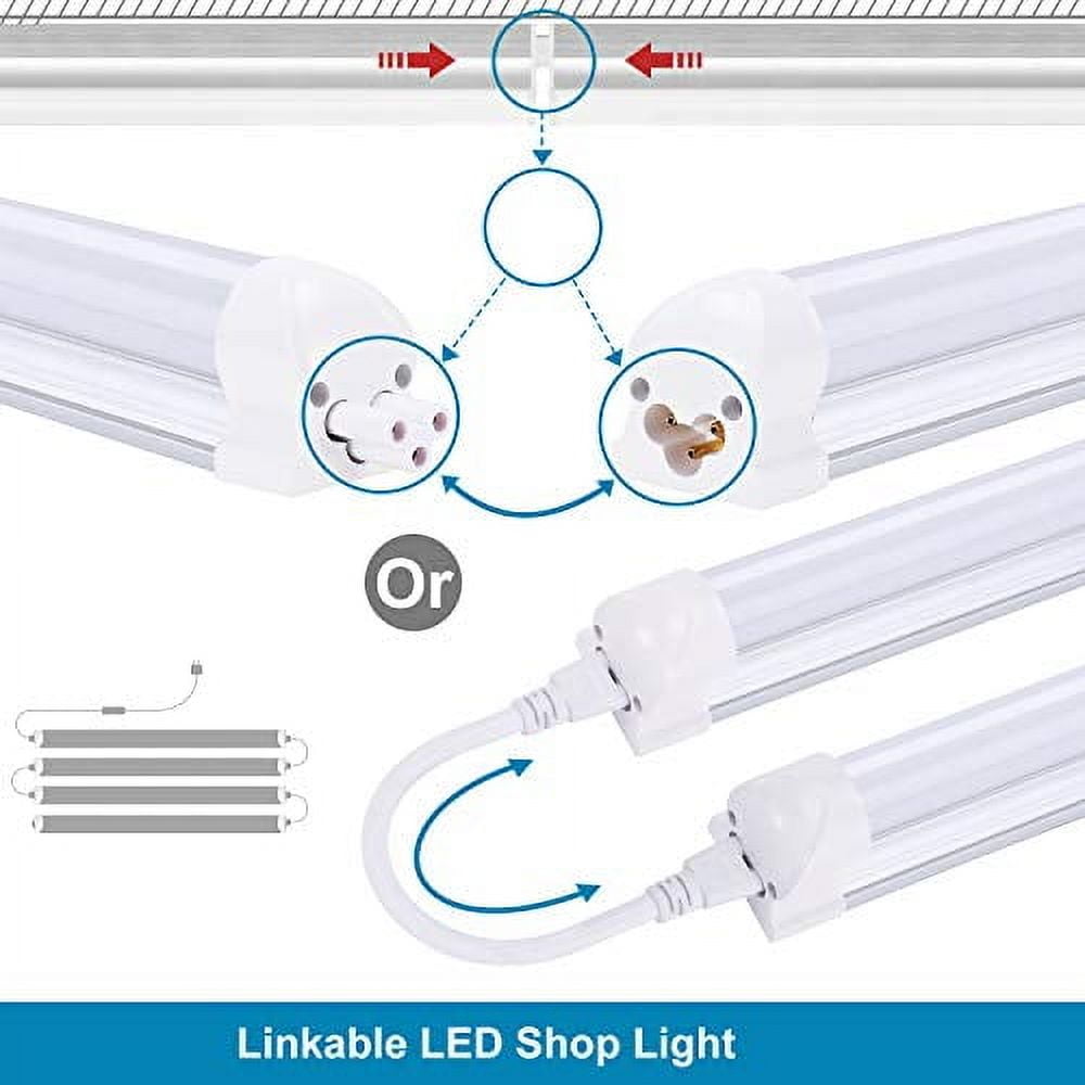 8Ft LED Shop Light Fixture, 72W, 8640LM, 6000K, T8 Integrated LED Tube ...