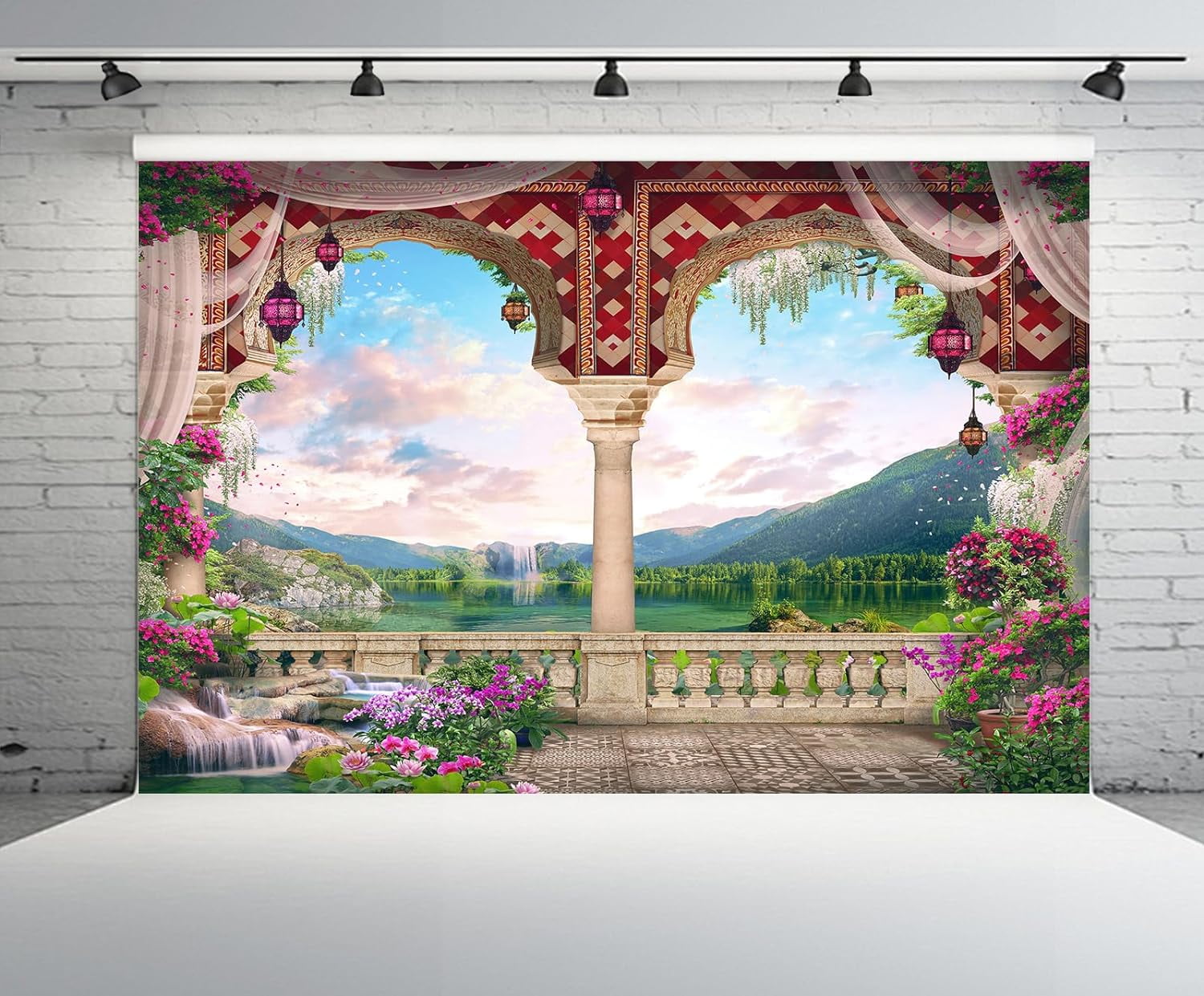 8Ftx6Ft Vintage Balcony Backdrop Secret Garden Arab Arch Flowers ...