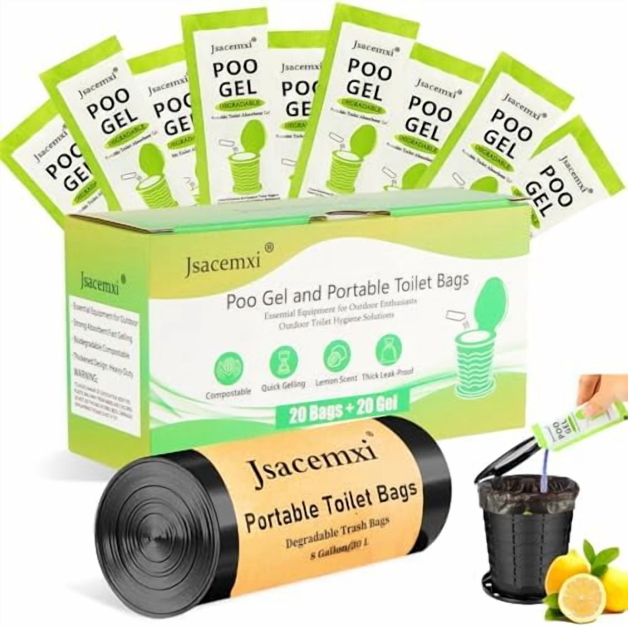 8Gal Camping Toilet Bags with Poo Gel - Leak-Proof Portable Toilet ...