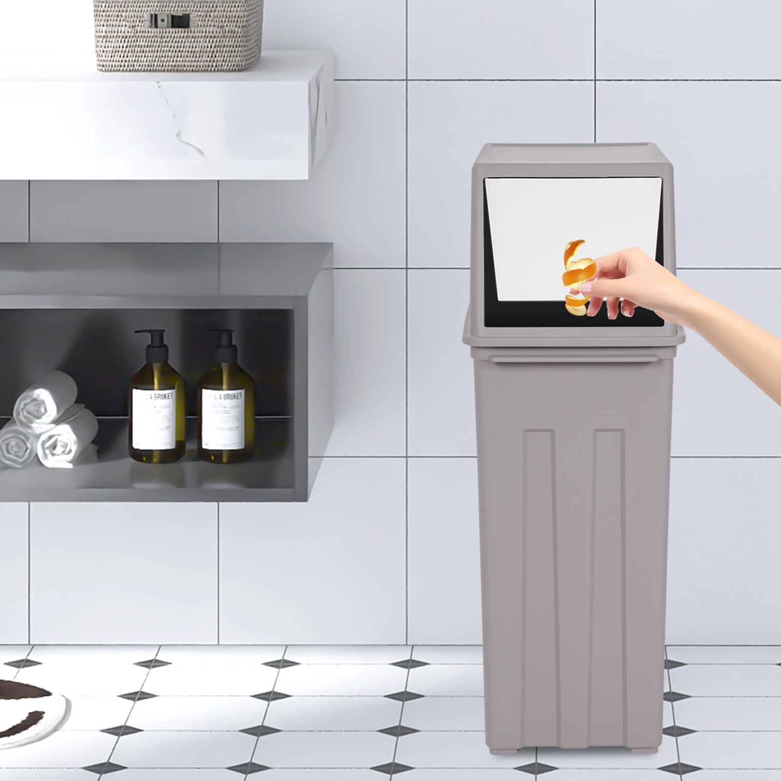 8Gal Trash Can with Hinged Door, 19x26.4cm Top Platform, Bag Fixing ...
