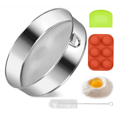 8In Flour Sieve 60Mesh Stainless Steel Flour Sifter with Dough Scraper ...