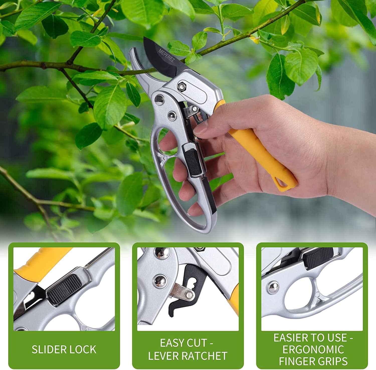 8Inch Professional Ratchet Anvil Pruning Shears, Anvil Groove Design ...