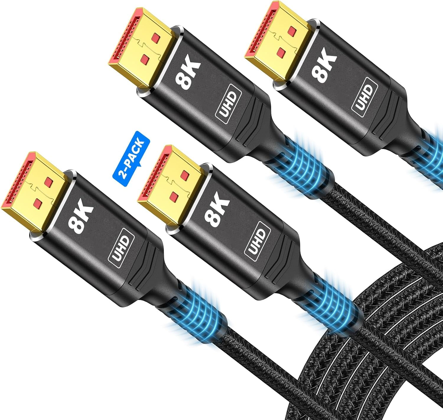 8K 4K DisplayPort Cable 1.4, 2-Pack 10FT DP Cord (VESA Certified, 8K ...