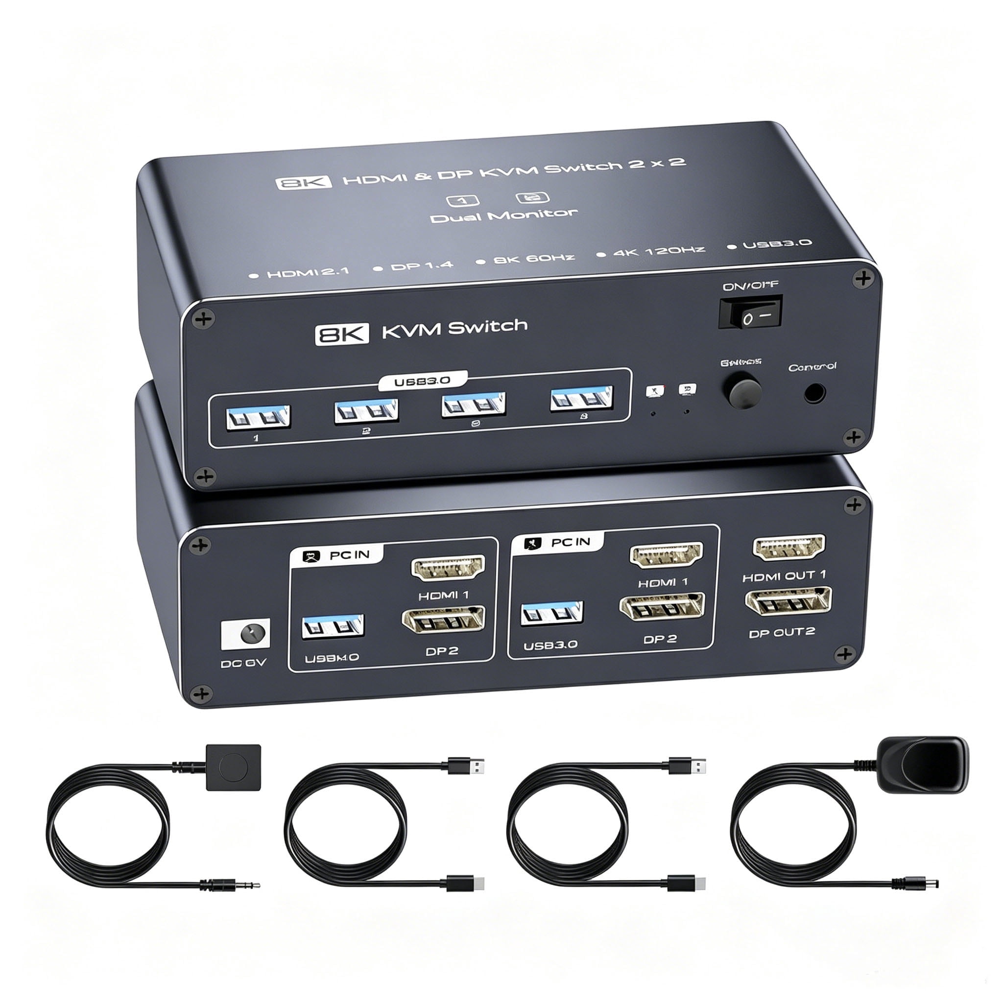 8K@60Hz HDMI & DisplayPort KVM Switch for 2 PCs and 2 monitors. It ...