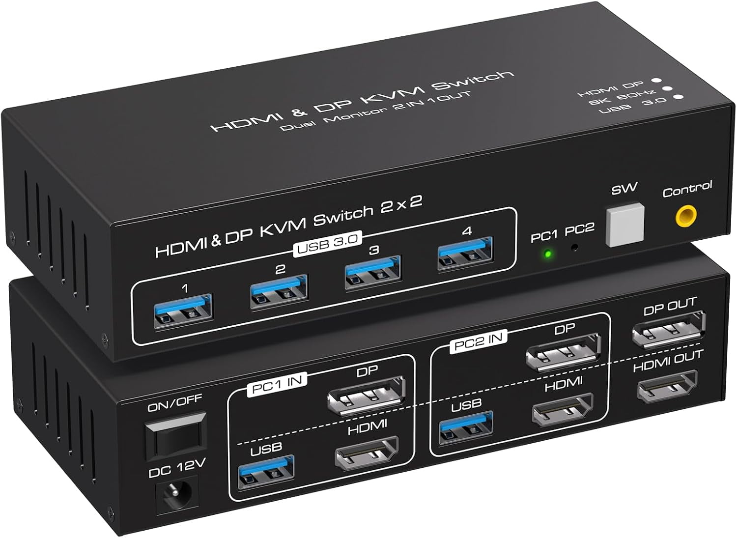 8K@60Hz HDMI+Displayport KVM Switch 2 Monitors 2 Computers USB 3.0 KVM ...