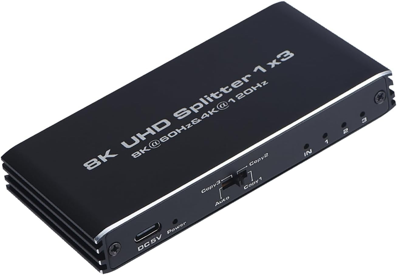 8K@60Hz HDMI Splitter 1 in 3 Out, 1x3 HDMI 2.1 Splitter Support 4K ...