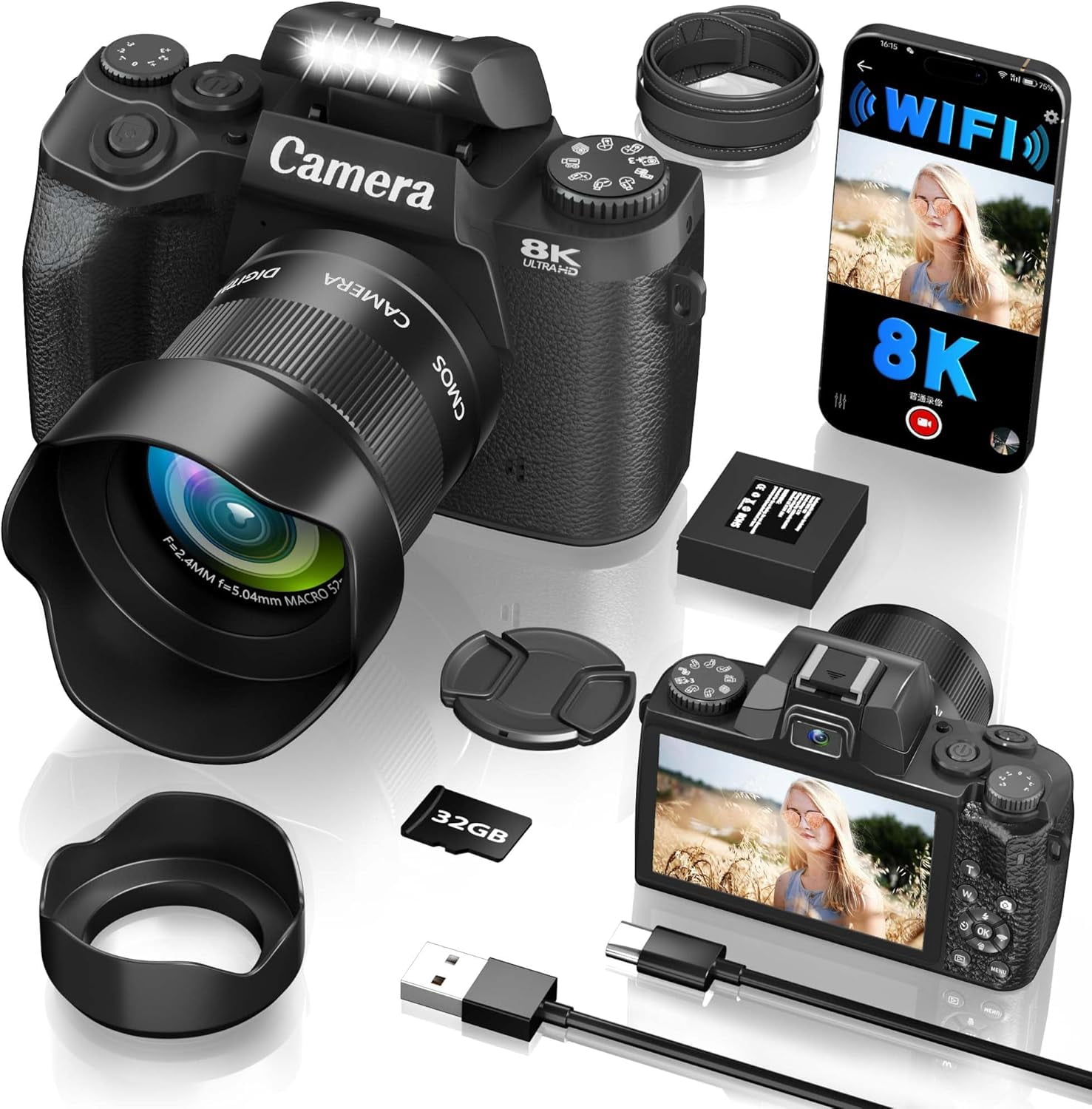 8K Camera for Photography WiFi & 4" Touch Screen Vlogging Camera for ...