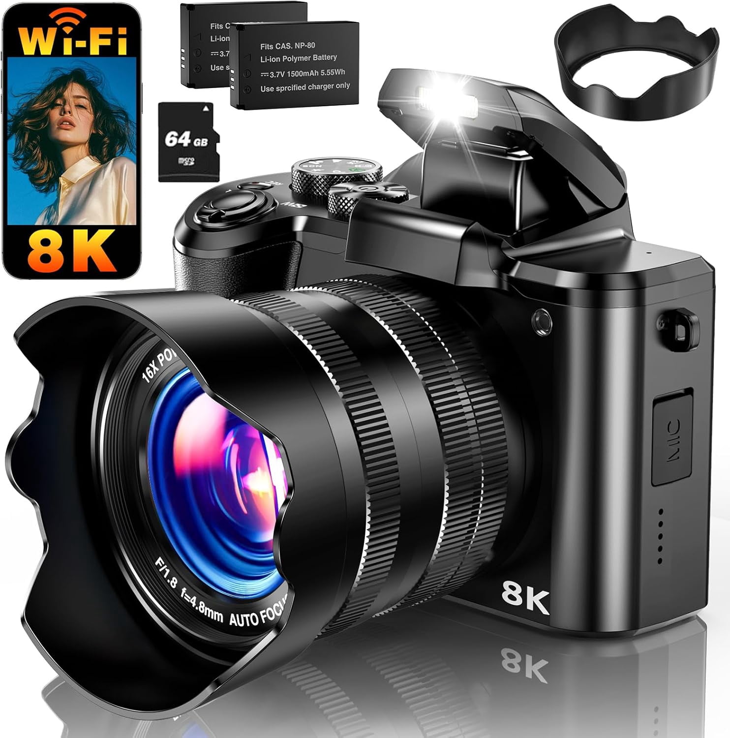 8K Digital Camera, 88MP WiFi Cameras for Photography with 3.2 ...