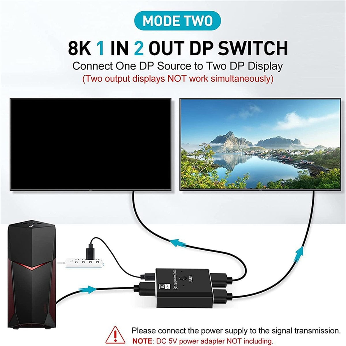 8K DisplayPort Switch 2 in 1 Out/ 1 in 2 Out Display Port DP Switch ...