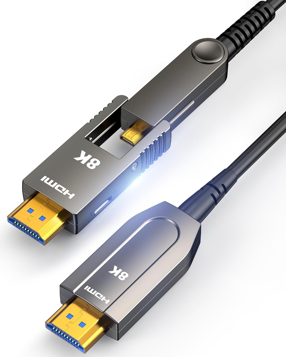 8K Fiber Optic HDMI Cable 50FT, Long Micro HDMI Cable 2.1 with Dual ...