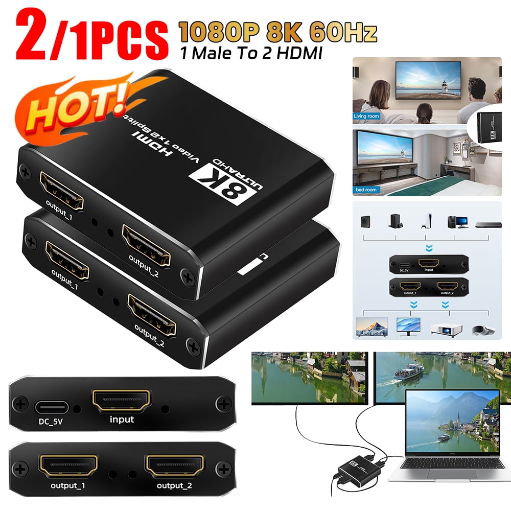 8K HDMI-Compatible Port Male To 2 Female 1080P 1 In 2 Out Splitter ...