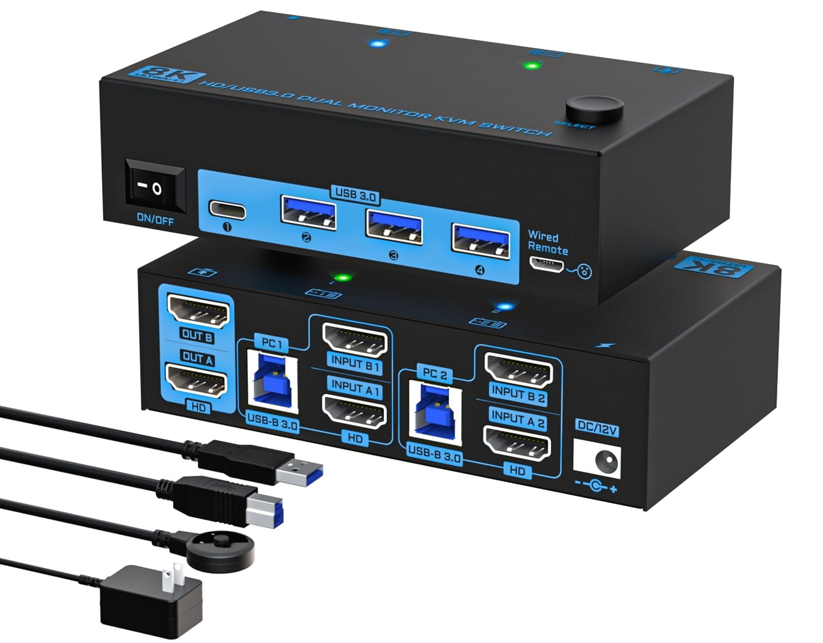 8K HDMI KVM Switch KEF16 2 Monitors 2 ANXQQ 8K@60Hz 4K@144Hz USB 3.0 ...