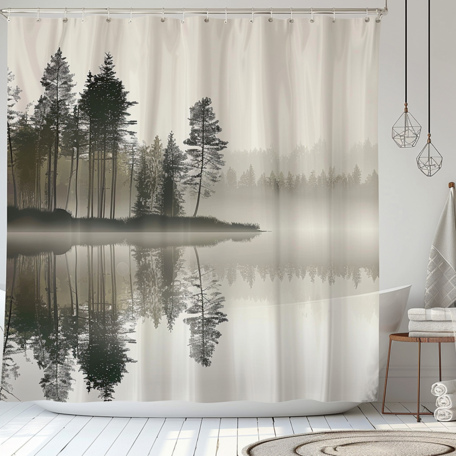 8K High-Resolution Forest Reflection Shower Curtain Nature-Inspired ...