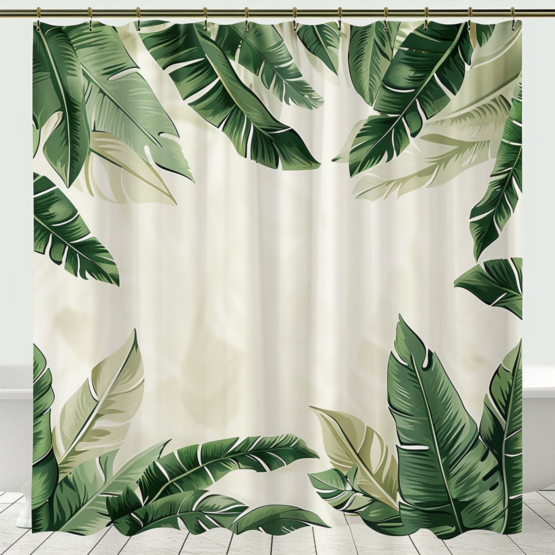 8k Tropical Rainforest Banana Leaf Shower Curtain Elegant White And Beige