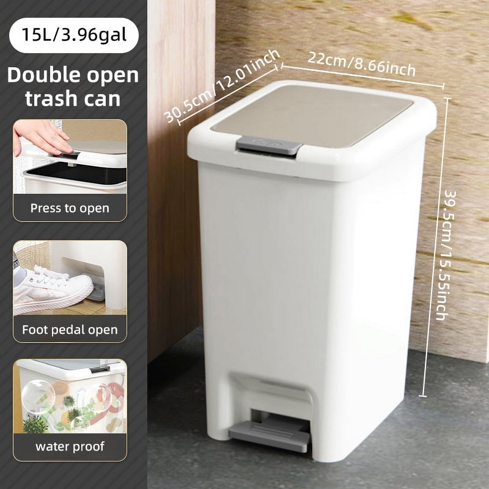 8L/10L/15L/20L,Plastic Foot Pedal Double Opening Trash Can for Use in ...