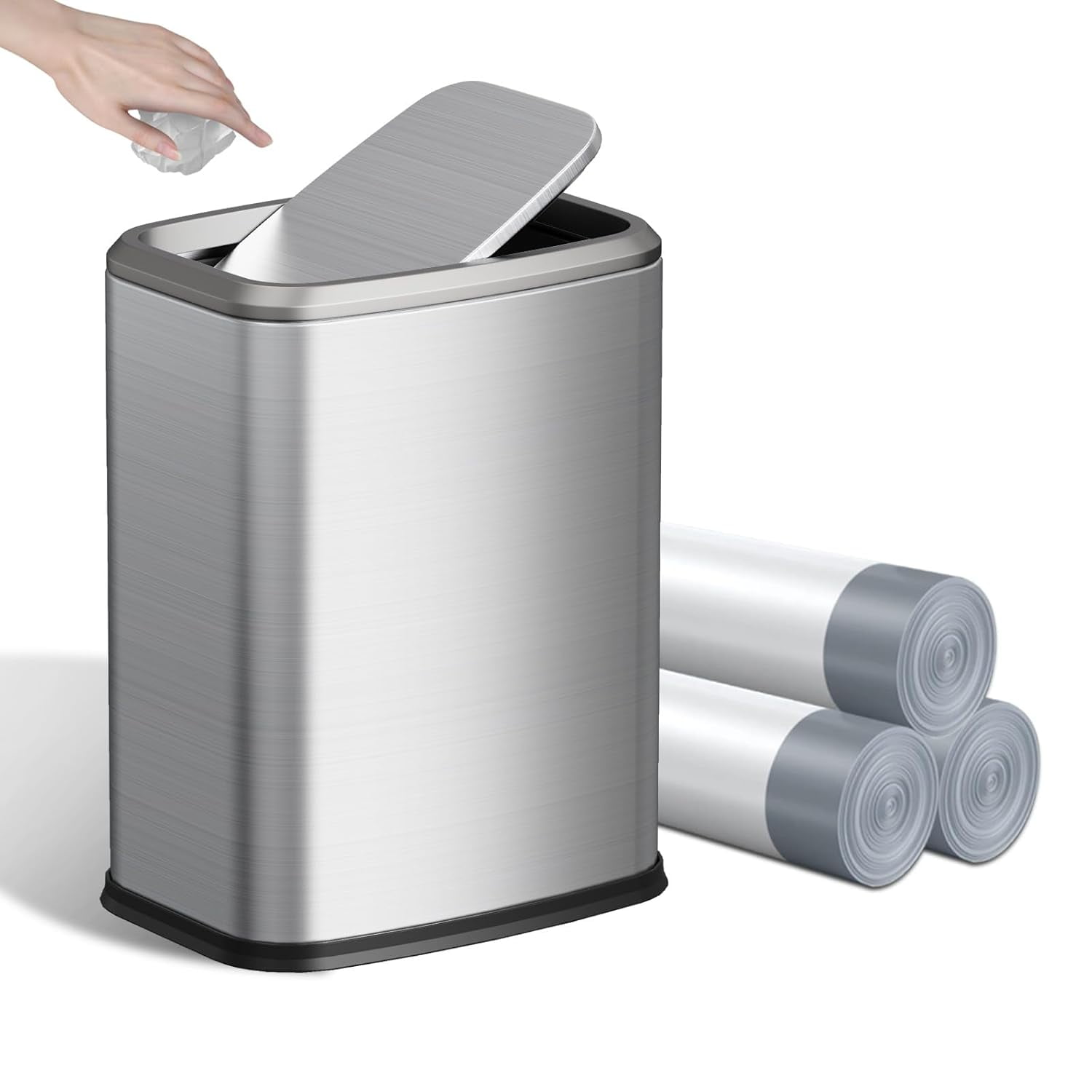 8L/2.1 Gal Small Bathroom Trash Can with Lid, Swing-Top Rectangular ...