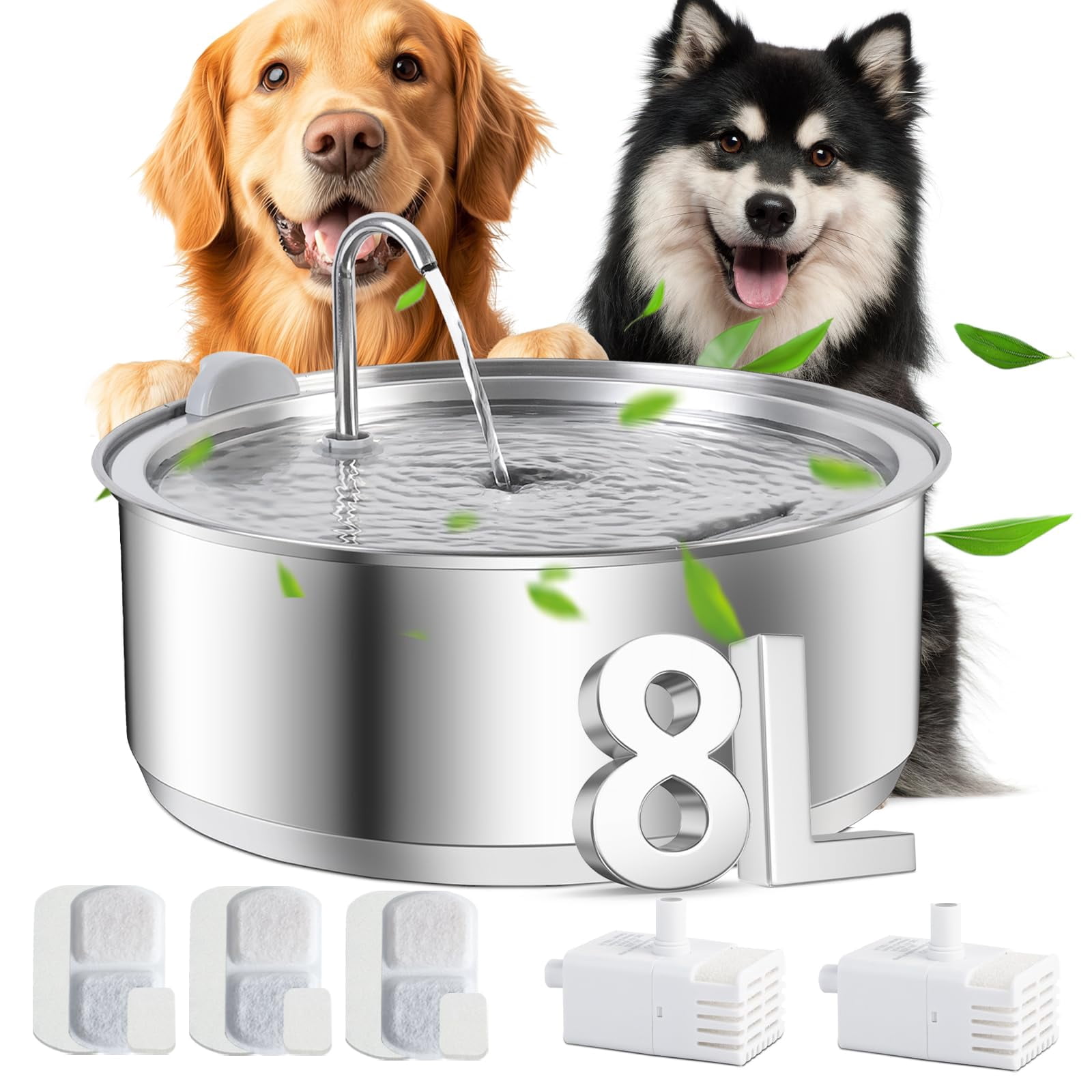 8L/2.1G Dog Water Fountain for Large Dog, Dreamocean Dog Water Bowl ...