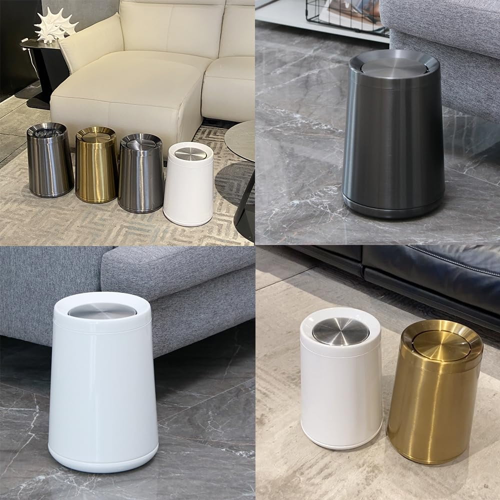 8L / 2.1Gal Gold Brushed Stainless Steel with Swing Cover,Gold Bathroom ...