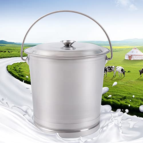 8L/8.5Qt Stainless Steel Bucket, Round Stainless Steel Milk Pail Bucket with Lid and Handle ...