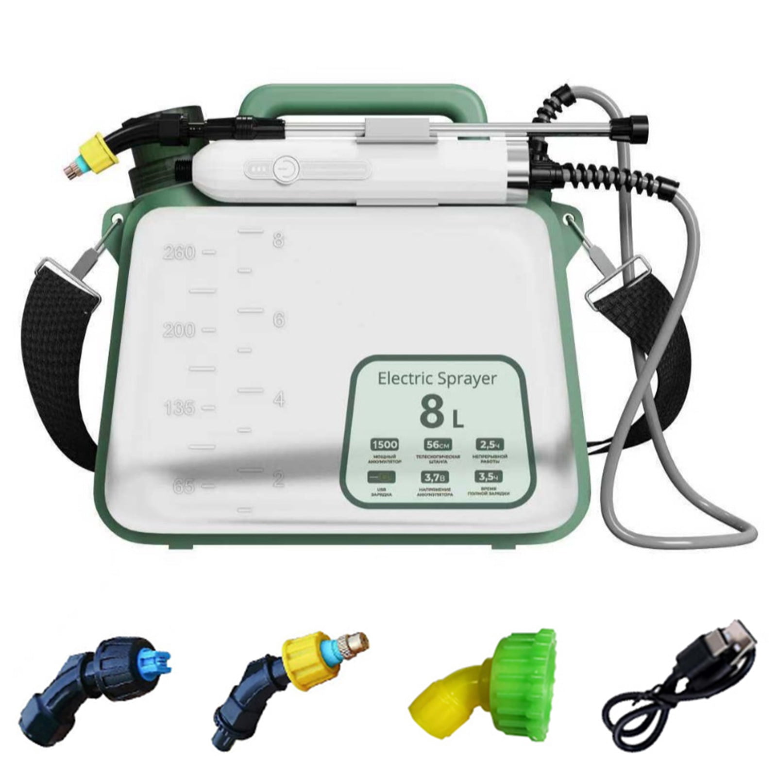 8L Battery Powered Sprayer with 3 Mist Nozzles Rechargeable Retractable ...