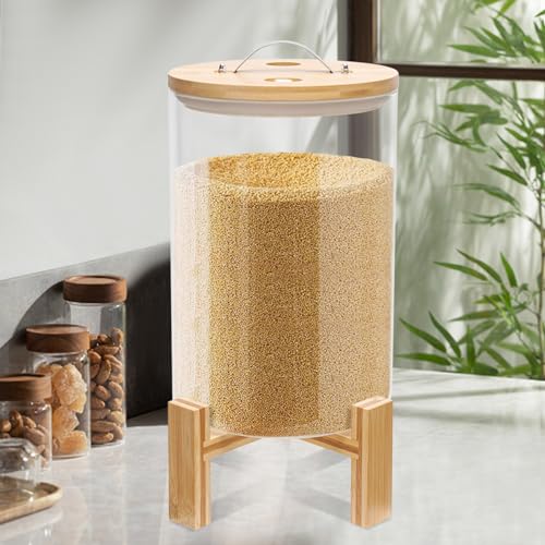 8L Glass Rice Dispenser with Wooden Frame & Measuring Cup Large ...