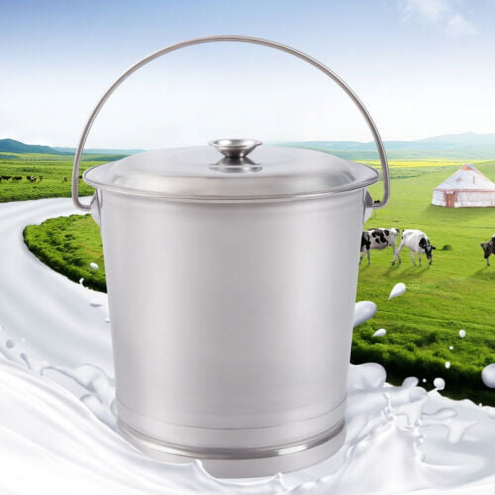 8L Stainless Steel Milk bucket with Lid Wine Pail Bucket Oil Milk Tote ...