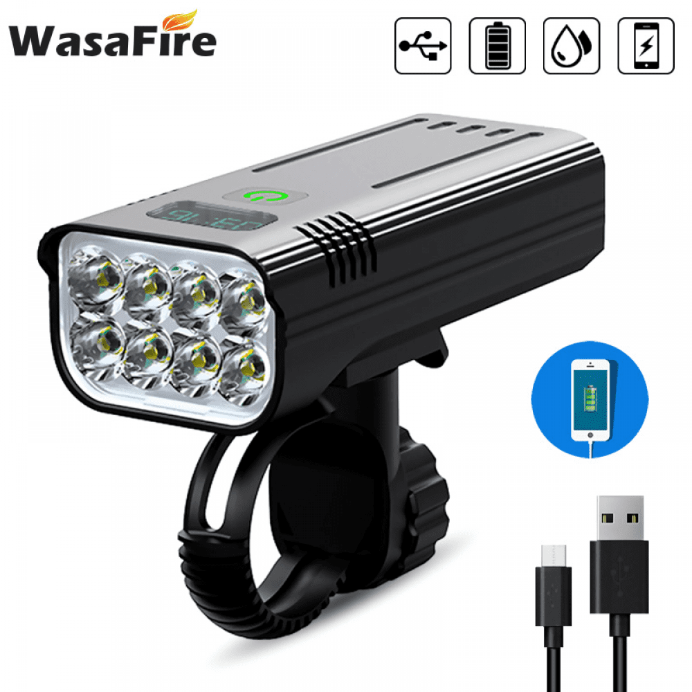 Ultra Bright 8LED 30000LM Bike Headlight, USB Rechargeable, Waterproof ...