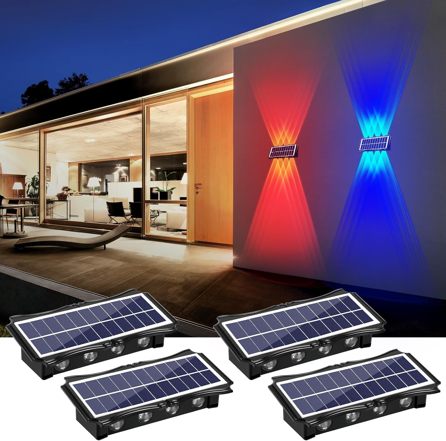 8LED Multi-Color Solar Wall Lights, Up and Down Lighting Solar Outdoor ...