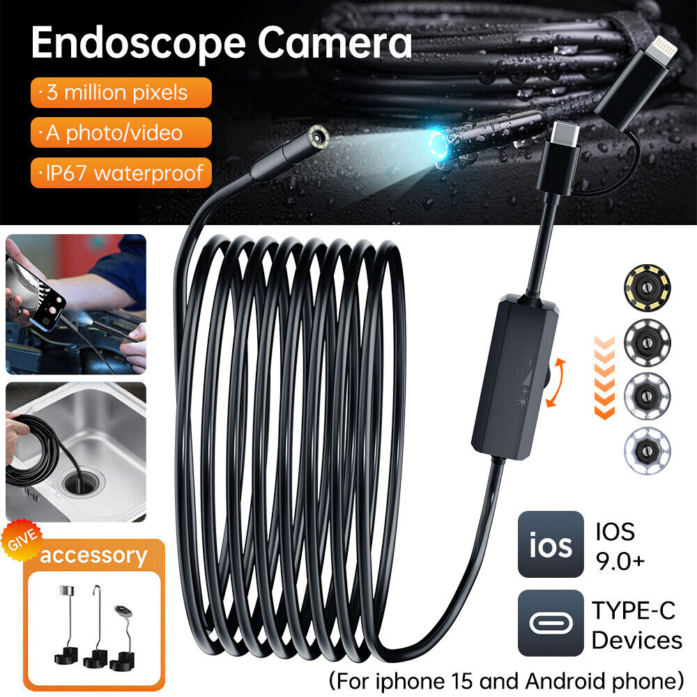 8LED USB Snake Endoscope Borescope HD Inspection Camera Scope for ...