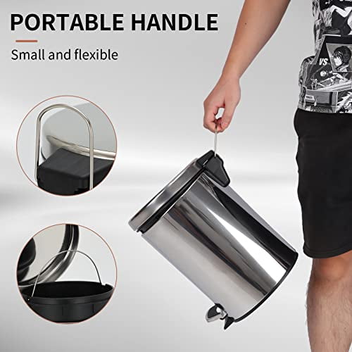 8Liter/2.11Gallon Round Metal Step Trash Can with Foot Pedal and Soft ...