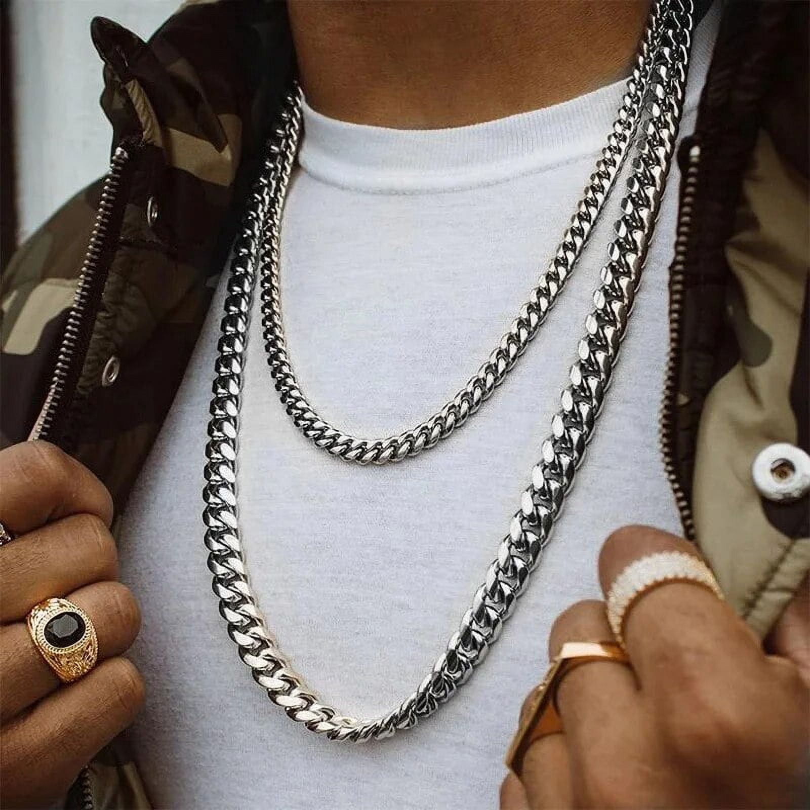 8MM-14MM Stainless Steel Cuban Chain Necklace For Men Jewelry Male Neck ...