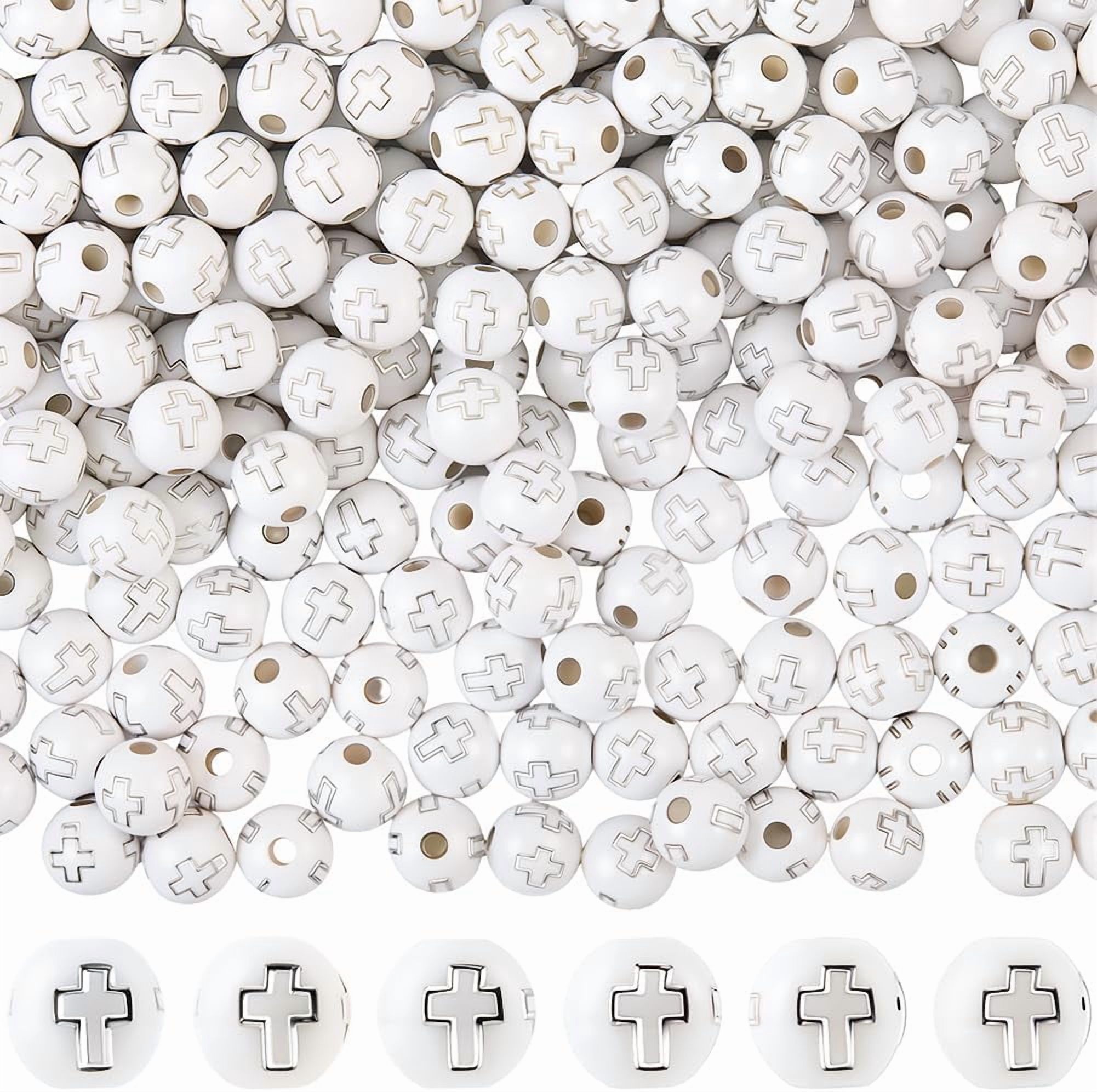 8MM 600Pcs White Round Beads with Holes Silver Metal Enlaced Crucifix ...